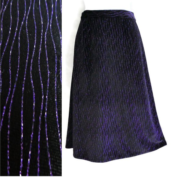 Vintage | Skirts | Vintage Skirt Black Velvet Purple Metallic A Line ...